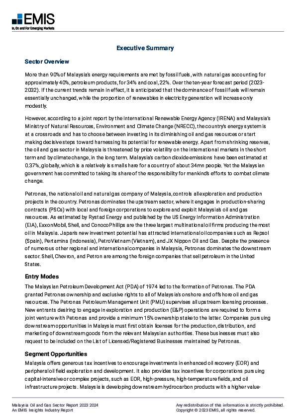 Malaysia Oil and Gas Sector Report 2023-2024 Industry Report | EMIS ...