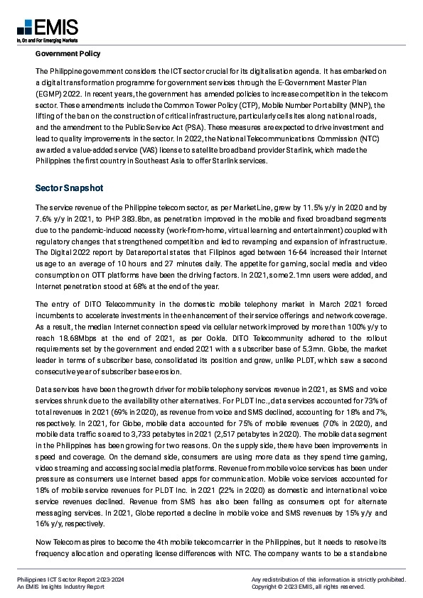 Philippines ICT Sector Report 2023-2024 Industry Report | EMIS Insights