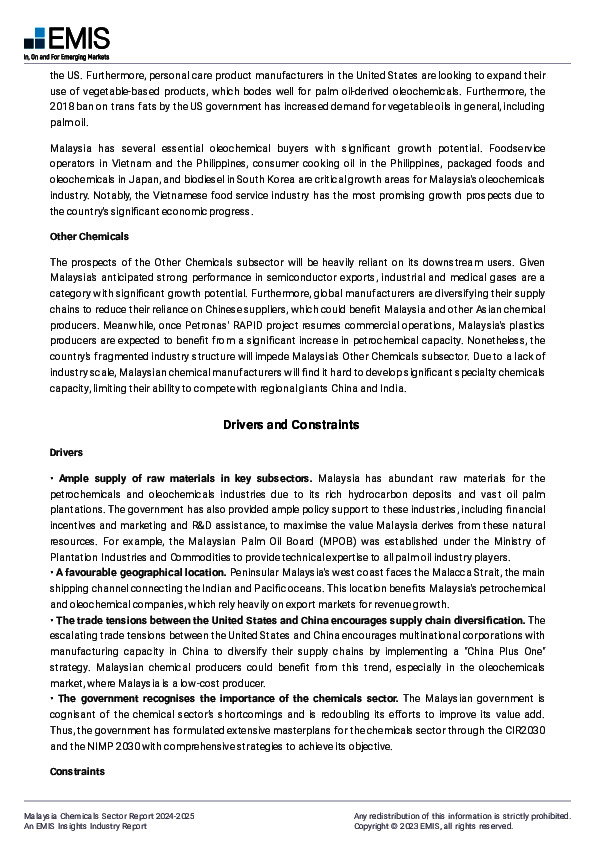 Malaysia Chemicals Sector Report 2024-2025 Industry Report | EMIS Insights